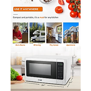 COMMERCIAL CHEF Microwave 1.3 Cu Ft with 10 Power Levels, Microwave with Push Button Door Lock, 1000W Countertop Microwave with Timer and Digital Controls, White