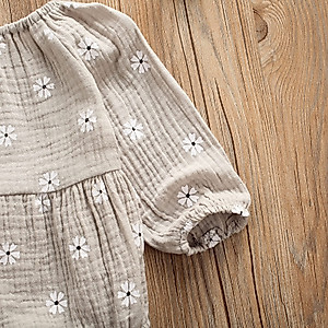 Newborn Baby Girls Floral Print Long Sleeve Round Neck Vintage Romper Infants Ruffles Jumpsuit (0-6months, Grey Flower)