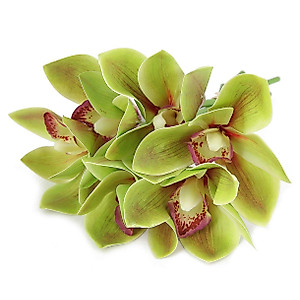 Blooming Paradise 12pcs Real Touch Artificial Fake Plants Silk Cymbidium Orchid Flowers Arrangements Wedding Bouquets Decorations Plastic Floral Table Centerpieces Home Kitchen Garden Party White