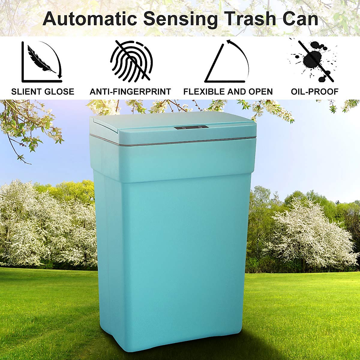13 Gallon Touch Free Automatic Trash Can, 50L High-Capacity Electronic Motion Sensor Kitchen Garbage Can, Plastic Trash Bin Waste Bin with Lid for Kitchen Living Room Office, Blue - Set of 2
