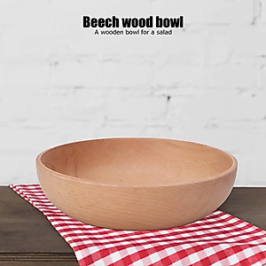 Salad Wooden Bowl, Round Household Beech Wooden Bowl Wooden Bowl for Salad Dipping Sauce Pasta Cereal(L)