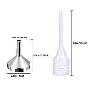 10 Pack Small Metal Funnels with 2 Pack Mini Pipette for Filling Small Mini Bottles or Containers, Atomizers, Perfume, Liquid (Silver)