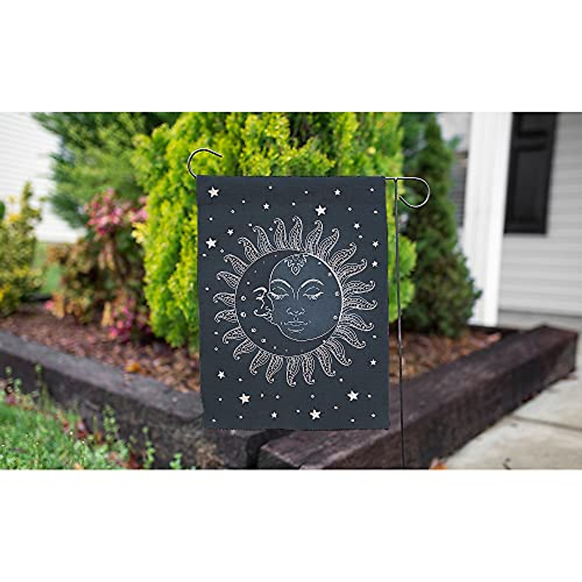 Moslion Sun Moon Garden Flags Double Sided Moon Kiss The Sun Star Blue Yard Flag 12.5x18 Inch Burlap Banners Home Decorative Outdoor Villa