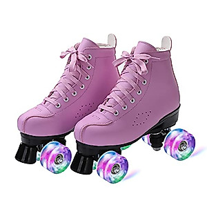 Perzcare Roller Skate Shoes for Women&Men Classic PU Leather High-top Double-Row Roller Skates for Beginner, Professional Indoor Outdoor Four-Wheel Shiny Roller Skates for Girls Unisex