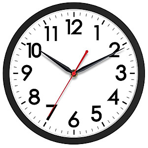 AKCISOT Wall Clock 10 Inch Silent Non-Ticking Modern Wall Clocks Battery Operated - Analog Small Classic Clock for Office, Home, Bathroom, Kitchen, Bedroom, School, Living Room(Black)