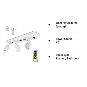 BIGLIGHT LED Track Light, Dimmable Accent Lighting with Rotatable Heads, Plug in Spotlight with Remote Control for Highlight Kitchen Counter Cabinet Gallery Picture Bathroom Basement Artwork