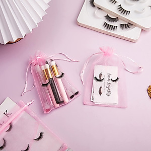 Reginary 100 Pcs Eyelash Aftercare Bags Eye Lash Print Makeup Bags Empty Beauty Gift Bags Women Drawstring Cosmetic Bag Organza Bags Pouch for Makeup Jewelry Supplies(4 x 6 Inch,Pink Plus Black)