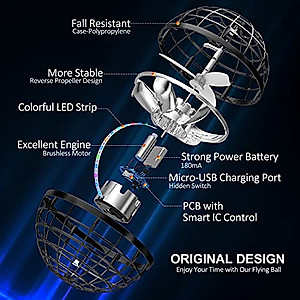 Flying Orb Ball Toys Soaring Hover Pro Boomerang Spinner Hand Controlled Mini Drone Globe Shape Spinning, Safe for Adults Kids Indoor Outdoor by Lematrix (Black)