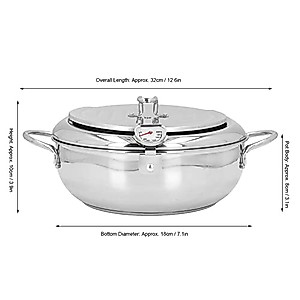 Deep Fryer Pot, Stainless Steel Deep Frying Pot, Small Deep Fryer Stainless Steel Deep Fryer Pot with Temperature Control Oil Drain for French Fries Fish Chicken(L)