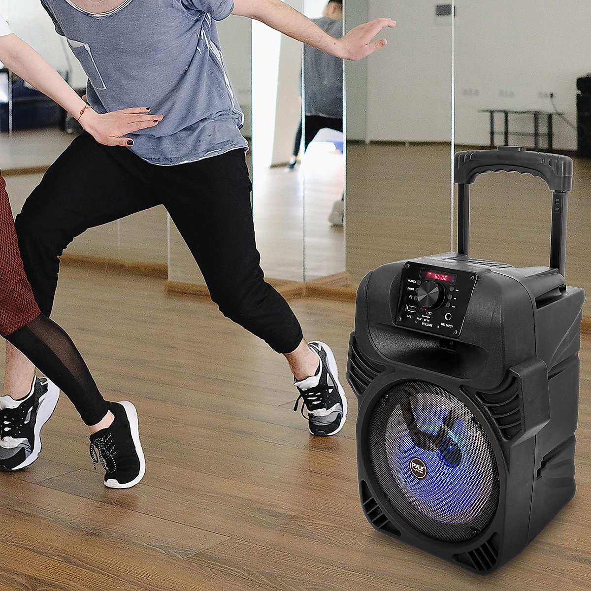 Pyle 400W Portable Bluetooth PA Loudspeaker - 8” Subwoofer System, 4 Ohm/55-20kHz, USB/MP3/FM Radio/ ¼ Mic Inputs, Multi-Color LED Lights, Built-in Rechargeable Battery w/ Remote Control -PPHP844B