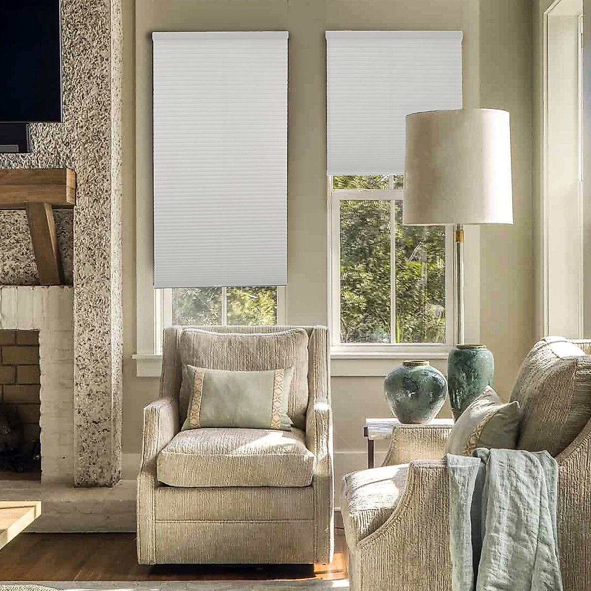 Chicology Cordless Cellular Shades, Blackout Window Blind, Evening Mist (Blackout) - 38"W X 48"H