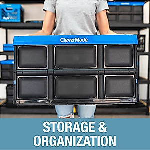 CleverMade 32L Collapsible Storage Bins - Folding Plastic Stackable Utility Crates, Solid Wall, No Lid, 3 Pack, Black