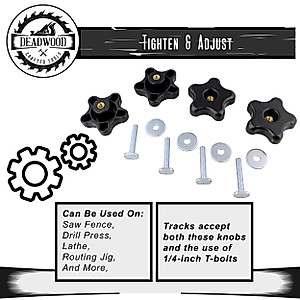 DCT 5 Star Knobs Kit 1/4in-20 Threaded Knob, Bolt with Knob, Clamping Knob Jig Knobs T Track Knobs and Bolts 4-Pack