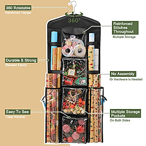 EXLIFBAG Wrapping Paper Storage, Gift Wrap Organizer Holder Double-Sided Hanging Gift Bag Storage Organizer, Black