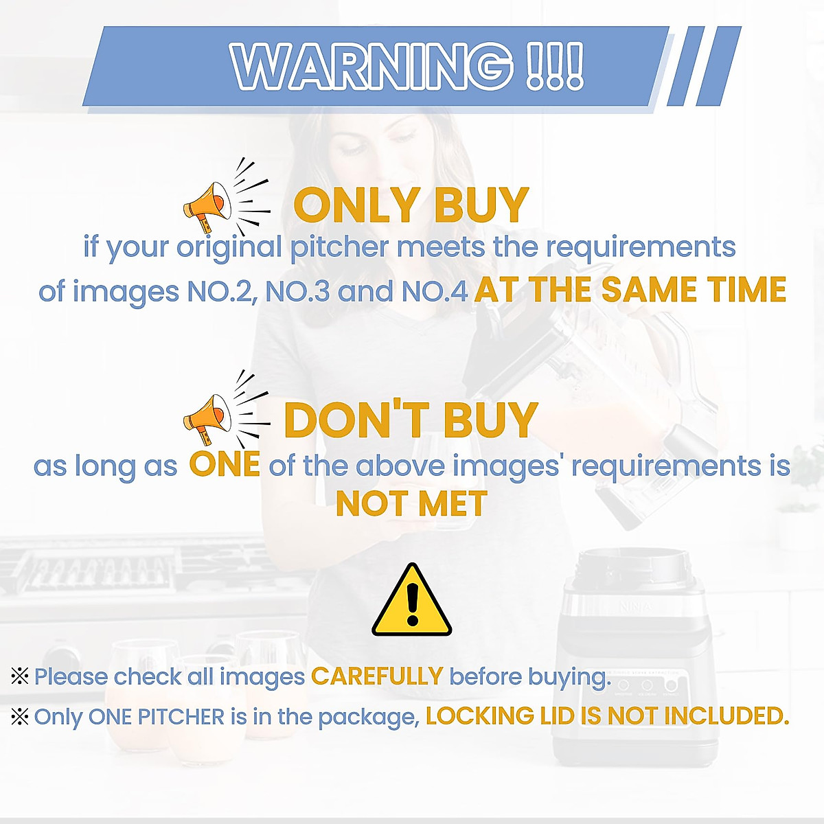 WARDFYT Replacement Pitcher 72 oz XL Compatible with Ninja Blender (New Model) BL610, 72oz Crushing Pitchers Replacement for Ninja BL710WM BL710WMC CO610B CO650B CT610