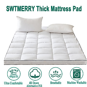 SWTMERRY Mattress Pad Topper - Extra Thick Mattress Pad Cover for Deep Sleep,4D Snow Down Alternative Fill Overfilled Plush Pillow Top with 8-21 Inch Deep Pocket (White, King)