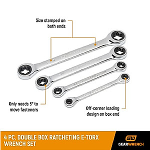 GEARWRENCH 4 Pc. Double Box Ratcheting E-Torx Wrench Set - 9224D,Silver