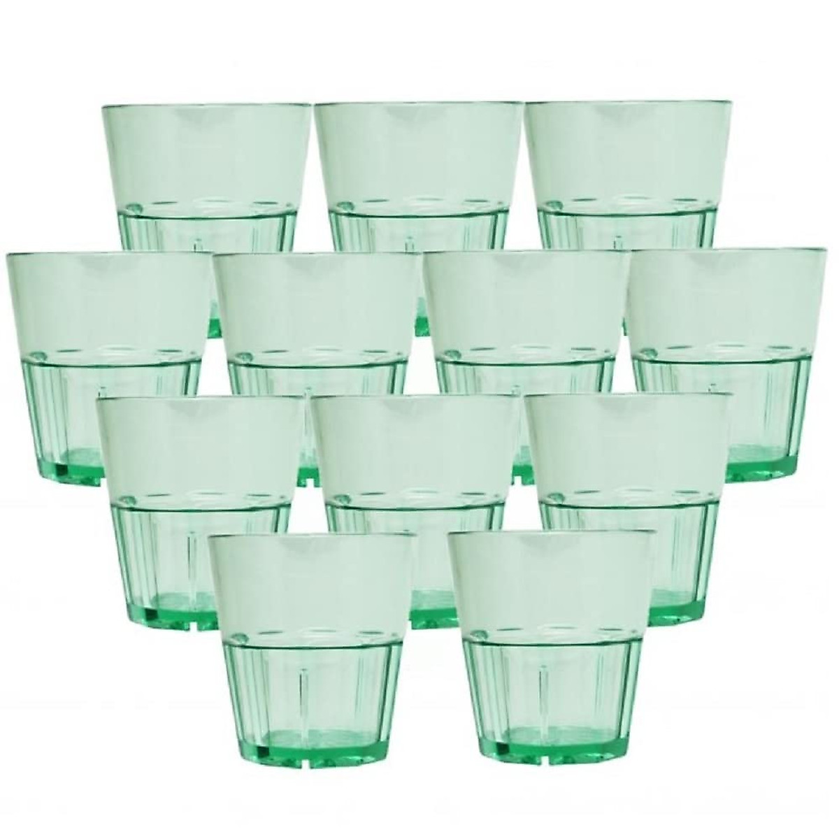 TrueCraftware- Set of 12 Diamond 8 oz. Rock Tumbler/Drinking Cups Green Polycarbonate-Premium Iced Tea Glasses Stackable Reusable Drinking Glasses Dishwasher Safe Break-Resistant for Home Restaurants