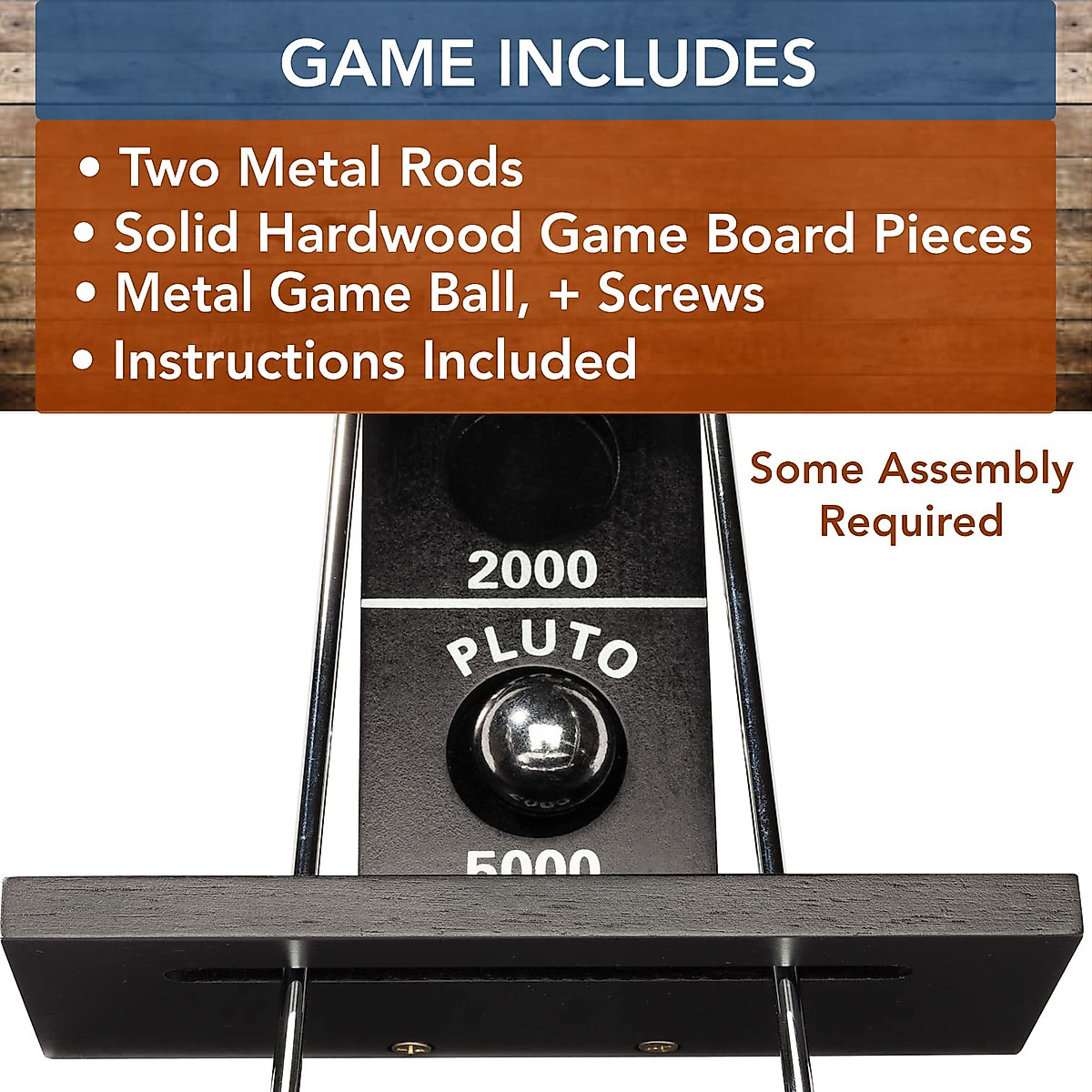 WE Games Shoot The Moon Game, Large 18 inches, Black Stained Solid Wood Board with Metal Ball and Rods, Retro Balancing Game for Family and Bar