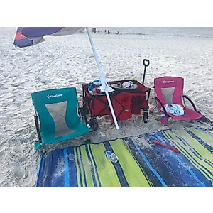 KingCamp Double Small Folding Portable Lightweight Low Sitting Sand Chair Beach Chairs for Adult with Cup Holder, Carry Bag Padded Armrest for Outdoor Beach Concert Traveling Festival BBQ