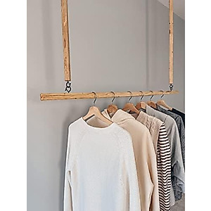 CIRONI Hanging Wood Clothes Rack | Ceiling Mounted Hanging Clothes Rack | Modern Clothes Rail | Floating Rack |Clothing Storage|Bar|Japandi Style