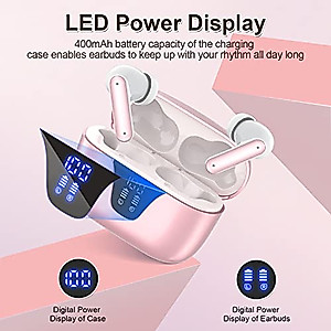 ZIUTY Wireless Earbuds, Bluetooth 5.3 Headphones 50H Playtime with LED Digital Display Charging Case, IPX5 Waterproof Earphones with Mic for Android iOS Cell Phone Computer Laptop Sports (Pink)