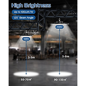 HAPYLUMI UFO LED High Bay Light 100W, 10000LM High Bay LED Shop Lights 6500K UFO Lamp with 6.5ft US Plug IP65 Waterproof UFO High Bay Commercial Area Lighting Fixture for Garage Barn Warehouse Gym