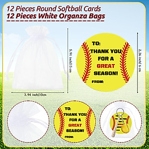 Fumete 12 Set Sports Party Favors Sports Keychain End of Season Team Gifts Thank You Cards Organza Bags Sports Party Supplies(Softball)