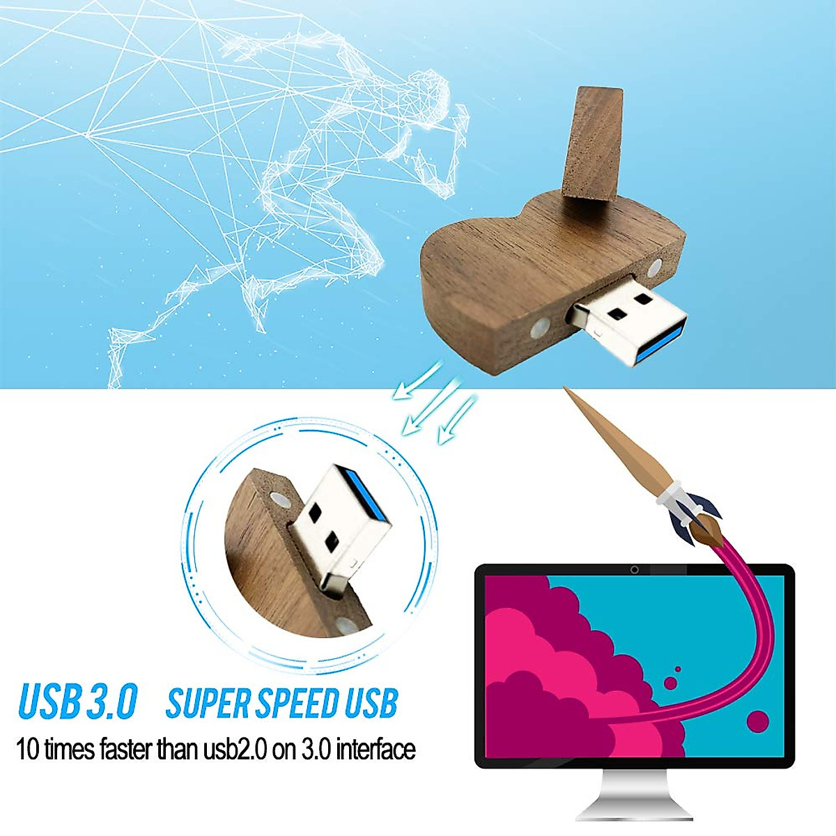 Heart Shaped Wood Flash Drive 32GB USB3.0 with Gift Box, FEWINA Wooden USB Drive 32G USB 3.0 Super-Speed Thumb Drive Jump Drive Wooden Box Ideal Gift for Birthday/Anniversary/Wedding