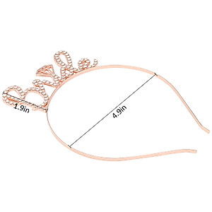 BAHABY Bride Tiara for Wedding, Bachelorette Party, Bridal Shower - Rose Gold Headpiece with 'Bride' Letter - 4.9 inches Diameter, 1.9 inches High - for Adult Women