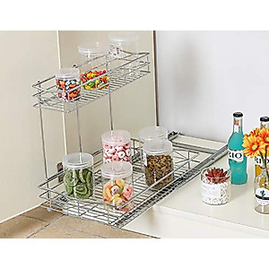 TQVAI Pull Out Under Sink Cabinet Organizer 2 Tier Slide Wire Shelf Basket - 11.49W x 17D x 14H - Request at Least 12 inch Cabinet Opening