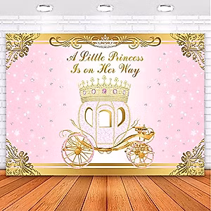 Mocsicka Little Princess Baby Shower Backdrop Pink Princess Carriage Gold Crown Baby Shower Background 7x5ft Silver Little Stars Girls Baby Shower Banner Decorations for Photobooth Props