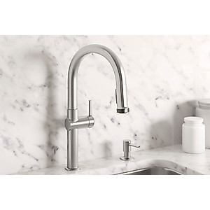 Kohler R22153-SD-VS Rune Single Handle Kitchen Faucet with Pull Down Sprayer and Soap Dispenser, Vibrant Stainless