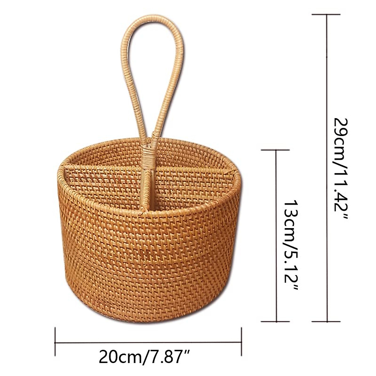 i-lan 2 Pack Rattan Round Condiment Carrier Cooking Utensil Caddy Holder- 4-Compartment Handmade Flatware Organizer Silverware Caddy for Tabletop,Parties, Cooking Utensil Condiment Organizer