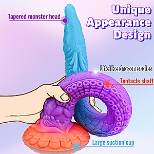 Huge Tentacle Dildo Dragon Anal Dildo,17.7" Long Monster Dildo Alien Dildos Glow in The Dark, Silicone Anal Toys Thick Large Butt Plug for Deepest Sex, Horse Knot Animal Dildo for Men & Women