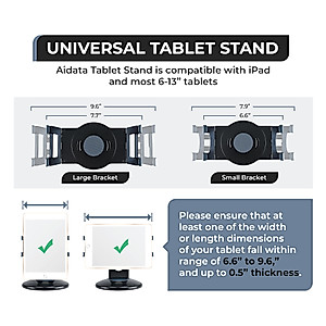 Aidata Tablet Stand - Compatible with iPad, iPad Mini, and Most 6-Inch-13-Inch Tablets, Adjustable Commercial POS Holder with 360-Degree Swivel, for Retail, Classroom, Business, and Home, Black