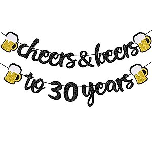 30th Birthday Decorations Cheers to 30 Years Banner for Men Women 30th Birthday Black Glitter Backdrop Wedding Anniversary Party Supplies Decorations Pre Strung