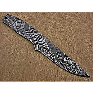 8.25 inchesstraight back Damascus Steel Blank Blade Skinning Knife with 3 Pin Hole & an Inserting Hole Space, 4 inches Cutting Edge, Hand forged Twist Pattern
