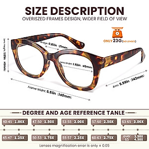 Gaoye 6 pack Oversized Reading Glasses for Women Stylish Blue Light Blocking Anti Eyestrain Computer Readers Spring Hinge w/Case (G1 6-pack Mix, 1.75)