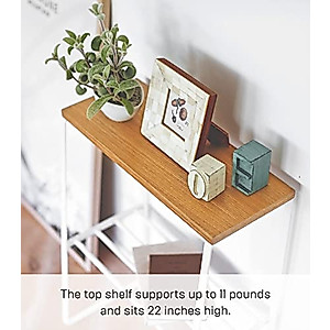 Yamazaki Home Narrow Living Room End Table - Slim Side Storage Shelf Stand Furniture Metal and Wood Modern Skinny Accent Table Steel + WoodWhite