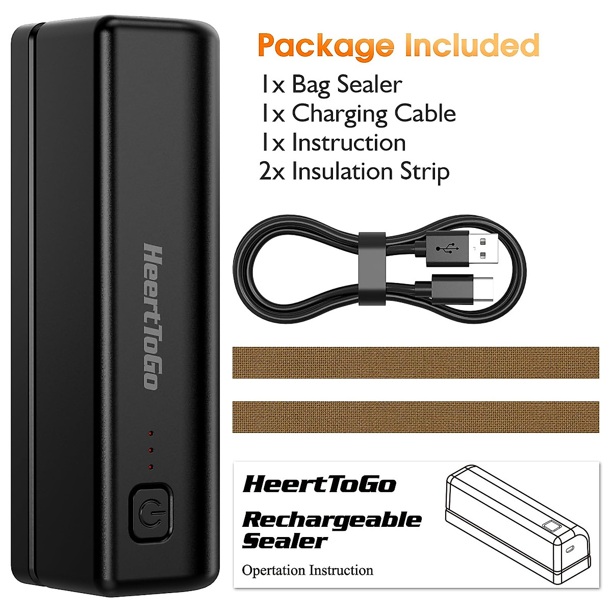 HEERTTOGO Heating Sealer, Mini Sealer Machine Rechargeable 3000mAh, Heating Quick Sealer for Food Bag, Chips and Snacks Bags Freshness, Portable item for Kitchen, Picnic, Gift for Family, Friends