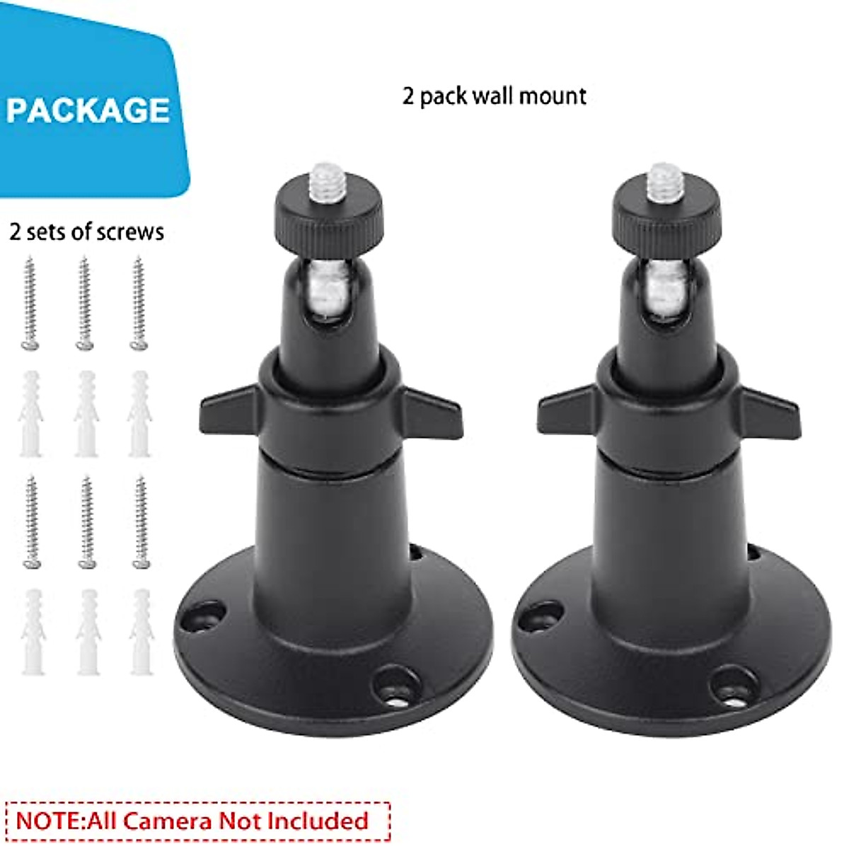 UYODM 2 Pack Wall Mount Holder for SimpliSafe Outdoor Security Camera, 360°Rotation Security Bracket with 1/4 Screw Thread, Camera Not Included (Black)