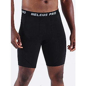 NELEUS Men's Compression Shorts with Pockets Workout Running Tights,3 Pack,6082,Black/Black/Black,XL