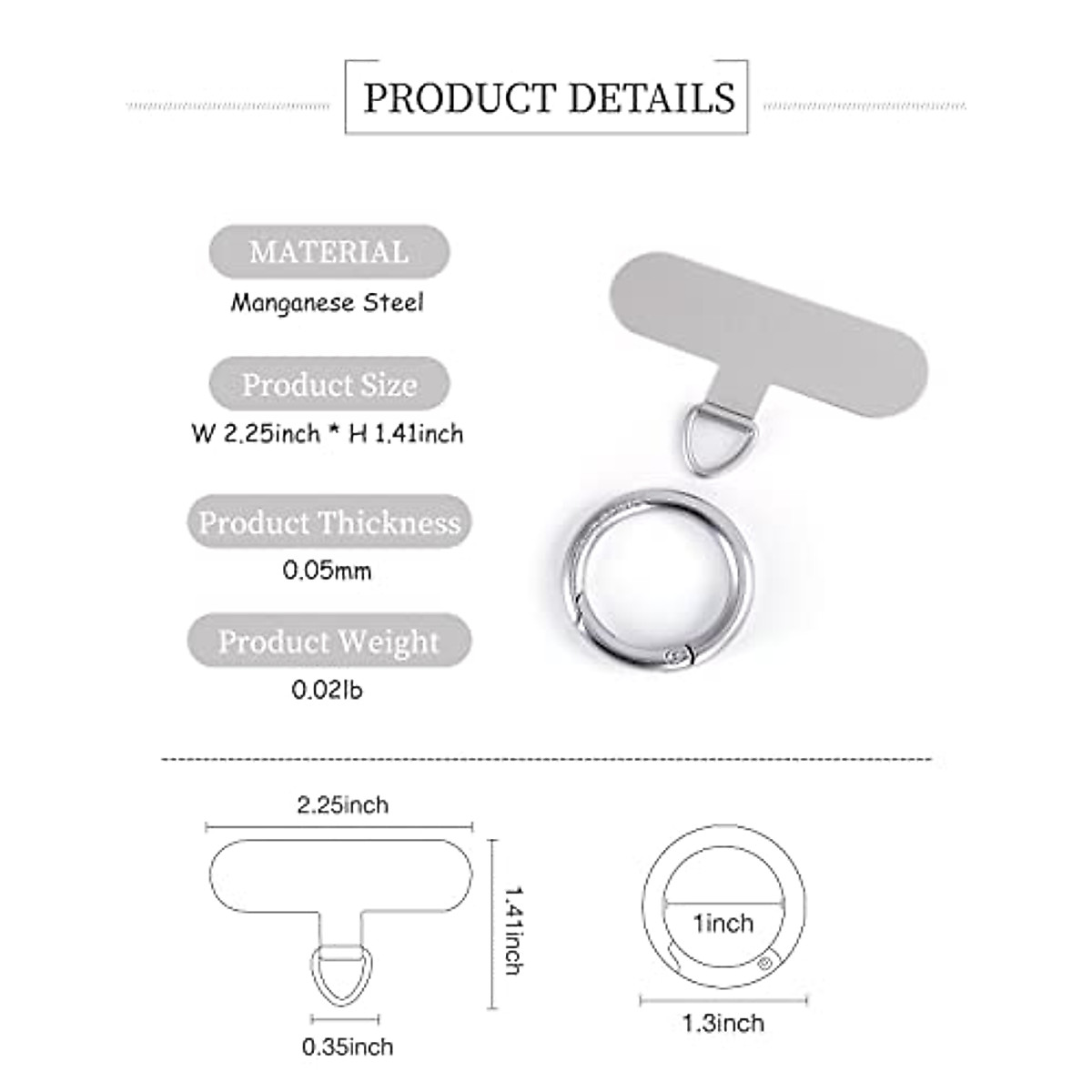 project-cb Phone Tether Tab ×1,Spring Ring ×1,Metal Patch,Universal Phone Lanyard Patch Without Adhesive,Phone Strap Replacement Part for Cell Phone (Silver)