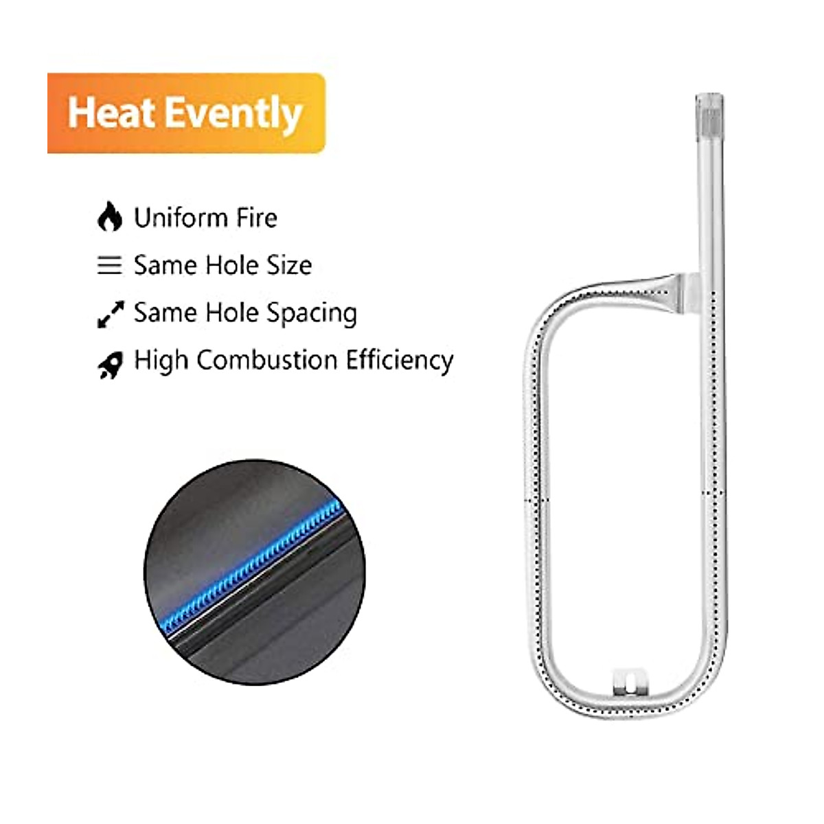 GRISUN 60040 304 Stainless Steel Grill Burner for Weber Q1200 Q1000 Q100 Q120, Baby Q, 17 inch Burner Tube for Weber 50060001, 51060001, 516002, 516001, 386001, 386002, Replacement Part 69957/41657