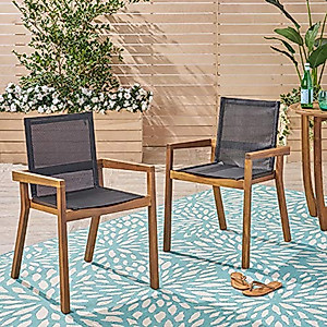 Christopher Knight Home Jimmy Outdoor Acacia Wood and Mesh Dining Chairs (Set of 2), Teak Finish