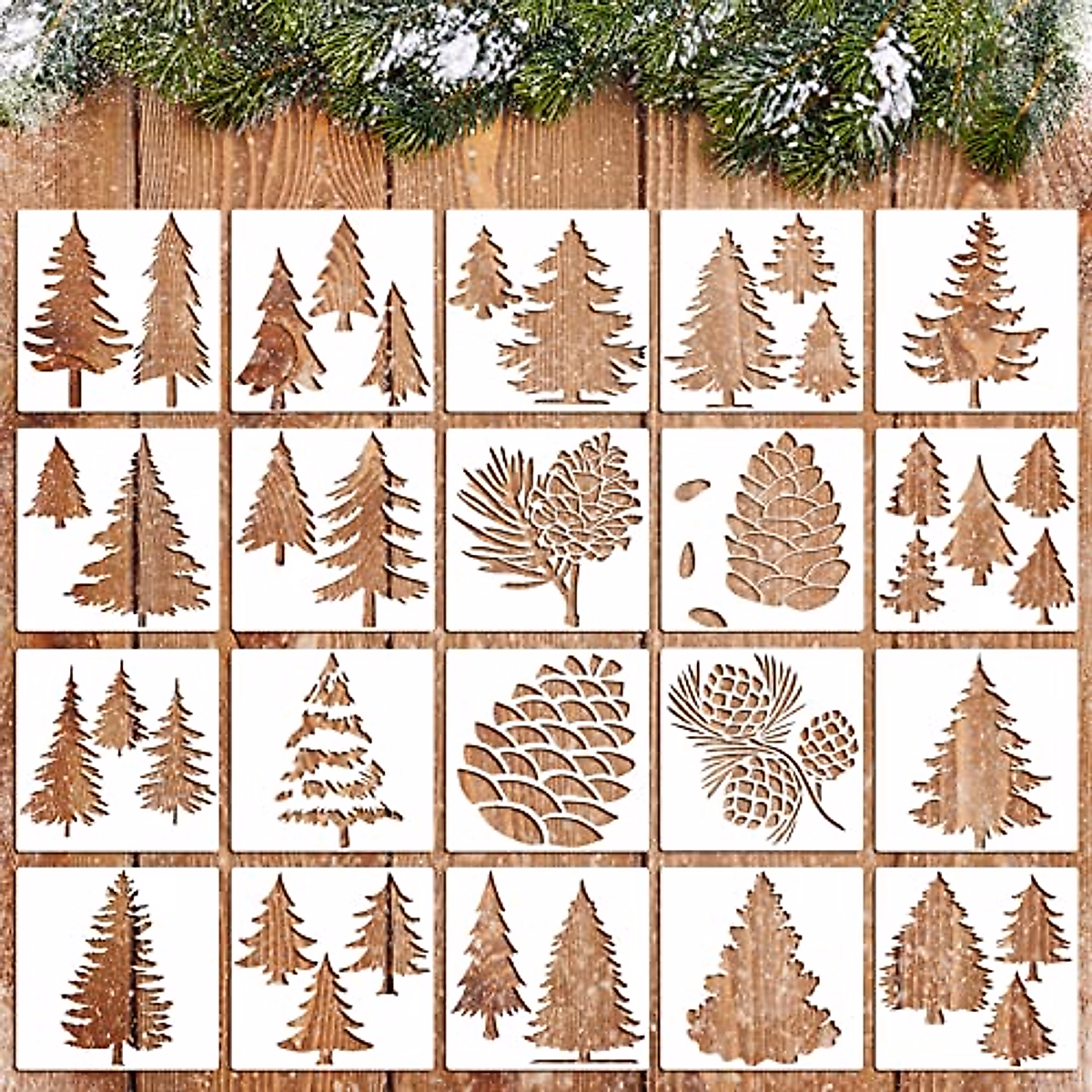 20 Pieces Stencil Template for Painting Reusable Animal Plant Stencil Spring Summer Winter Template, DIY Christmas Stencils for Painting on Wood Wall Home Decor (Pine Tree)