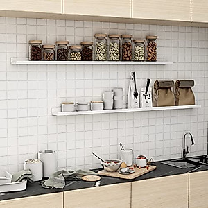 love furniture Floating Shelves Wall Mounted Set of 2, 59 Inch White Wall Mounted Wood Shelves for Bedroom, Living Room, Bathroom, Kitchen