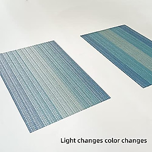 Canglifull Placemats Set of 6, Vinyl Woven Placemats, Beautiful Washable and Durable Non-Slip Table Placemats, Indoor/Outdoor Placemats (Blue, 6)