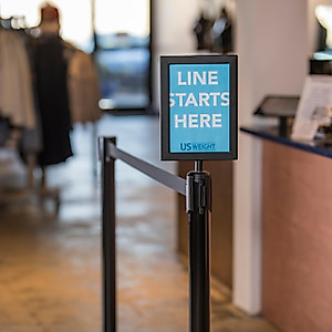 US Weight Black Heavy Duty Premium Steel Stanchion with Black 7.5-Foot Retractable Belt, 2 pack